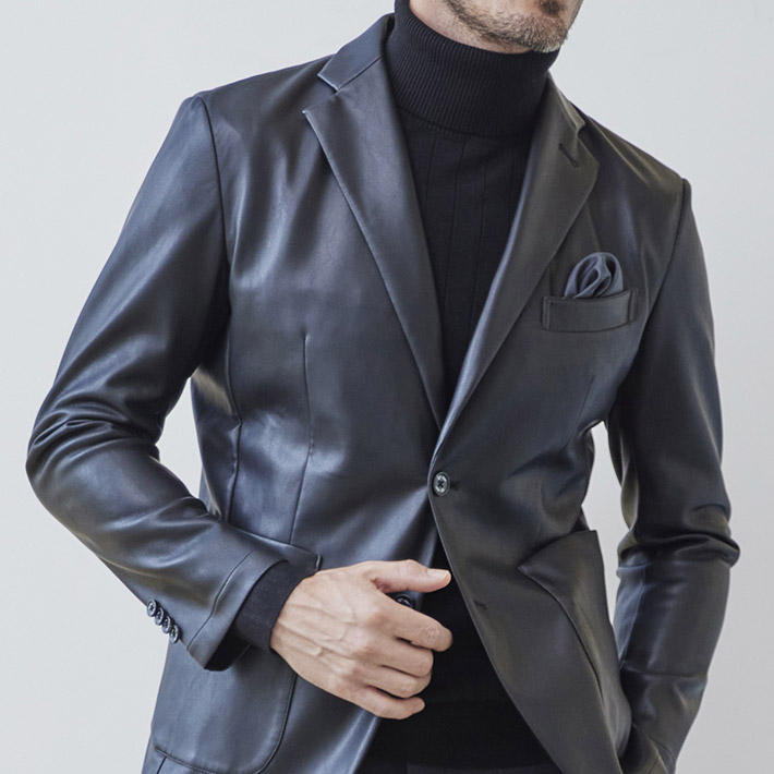 [会員様限定SALE] ラスト1点在庫限り フェイクレザーテーラードジャケット 240213 G-stage ジーステージ メンズウエアG-STAGE